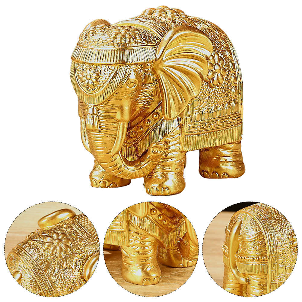 Gold Elephant Statue Brings Good Luck Health Strength Home Office Decor ...