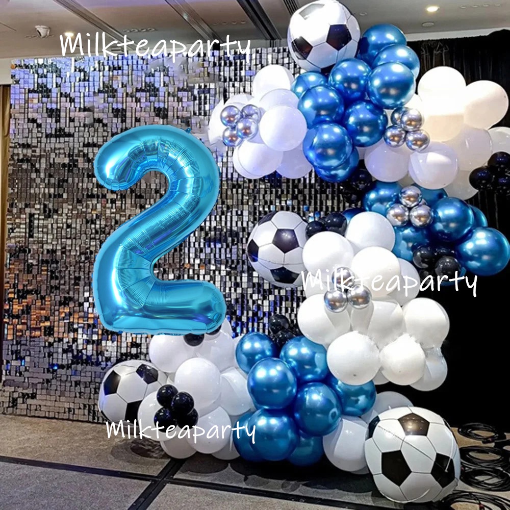 Football Balloons Garland Arch Kit Metal Blue Black Latex Balloons Boys ...
