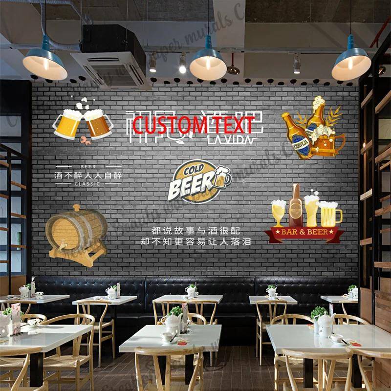 Custom Retro Brick Wall Beer Pattern Wallpaper Mural For Bar Restaurant ...