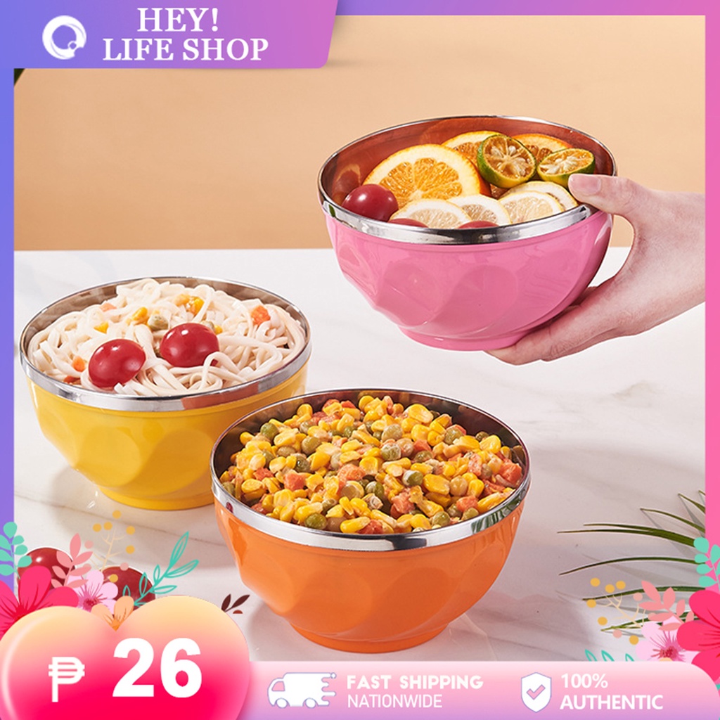 13cm Colorful Bowl Double-Walled Drop-proof Colored Coating Soup Salad ...