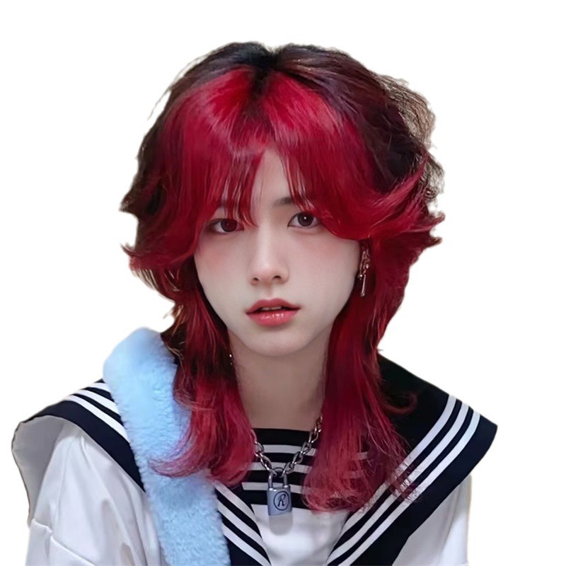 Men and Women’s Black and Red Highlights Micro Curly Hair Cos Modeling ...