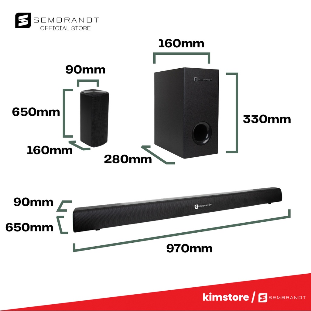 Sembrandt TR-S200 5.1CH Soundbar and Subwoofer with Surround Speakers ...
