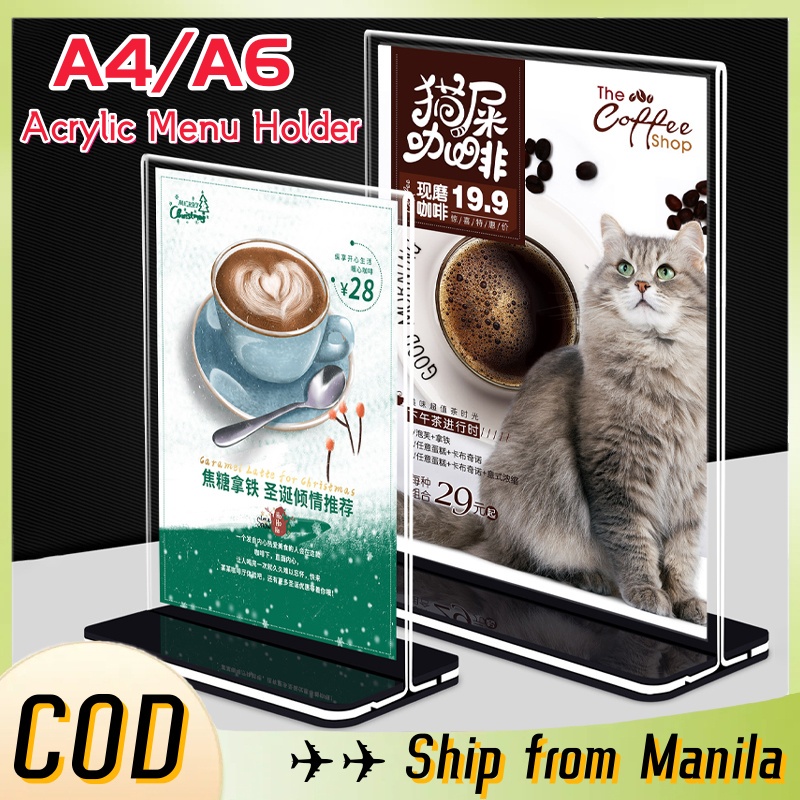 A4/A6 Acrylic Sign Holder Restaurant Double Sided Menu Display Stand ...