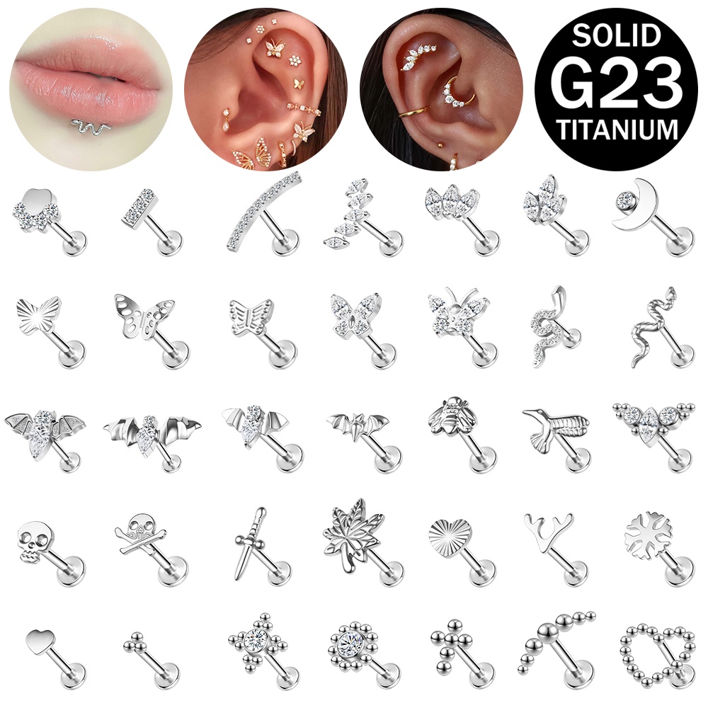 G23 Titanium Steel Labret Stud 1 PC Bat Skull Stud Earring Punk Crystal ...
