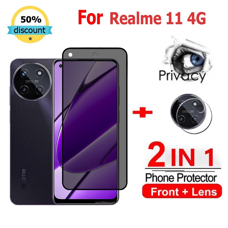 2 in 1 Realme 11 4G Privacy Tempered Glass Anti-Spy Full Coverage ...