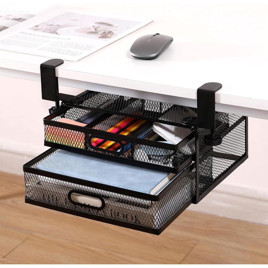 Sliding Under Desk Drawer Organizer Clamp On Hidden Desktop Organizer ...