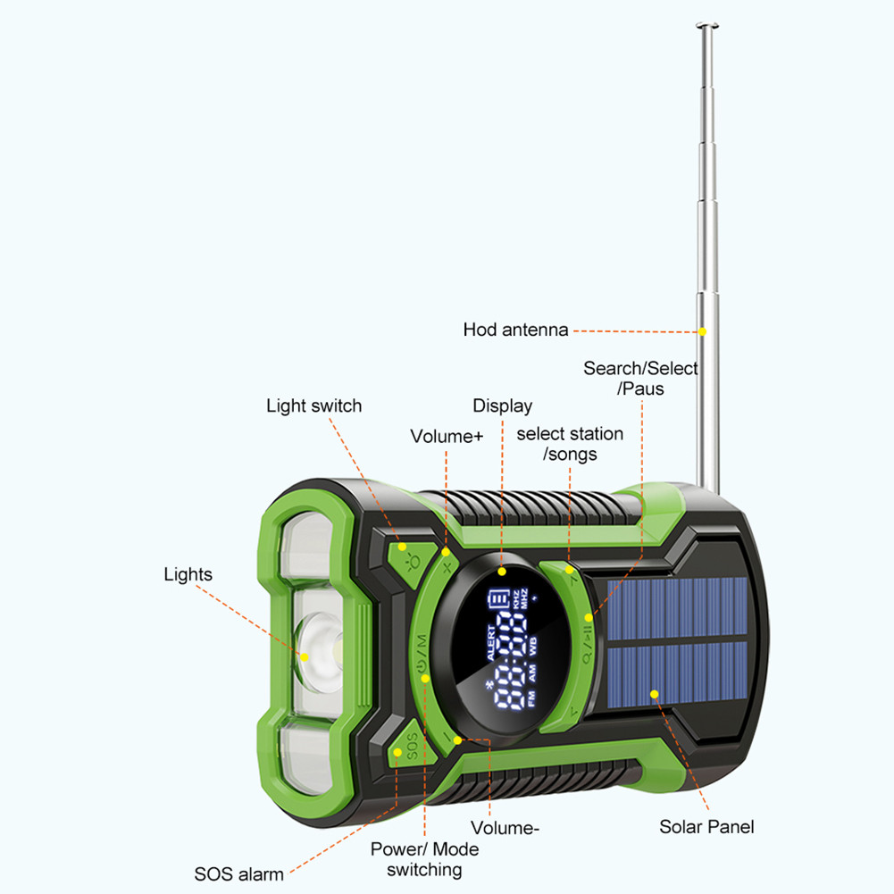 Multifunctional Solar Hand Crank Radio Outdoor AM/FM/NOAA Weather Radio ...