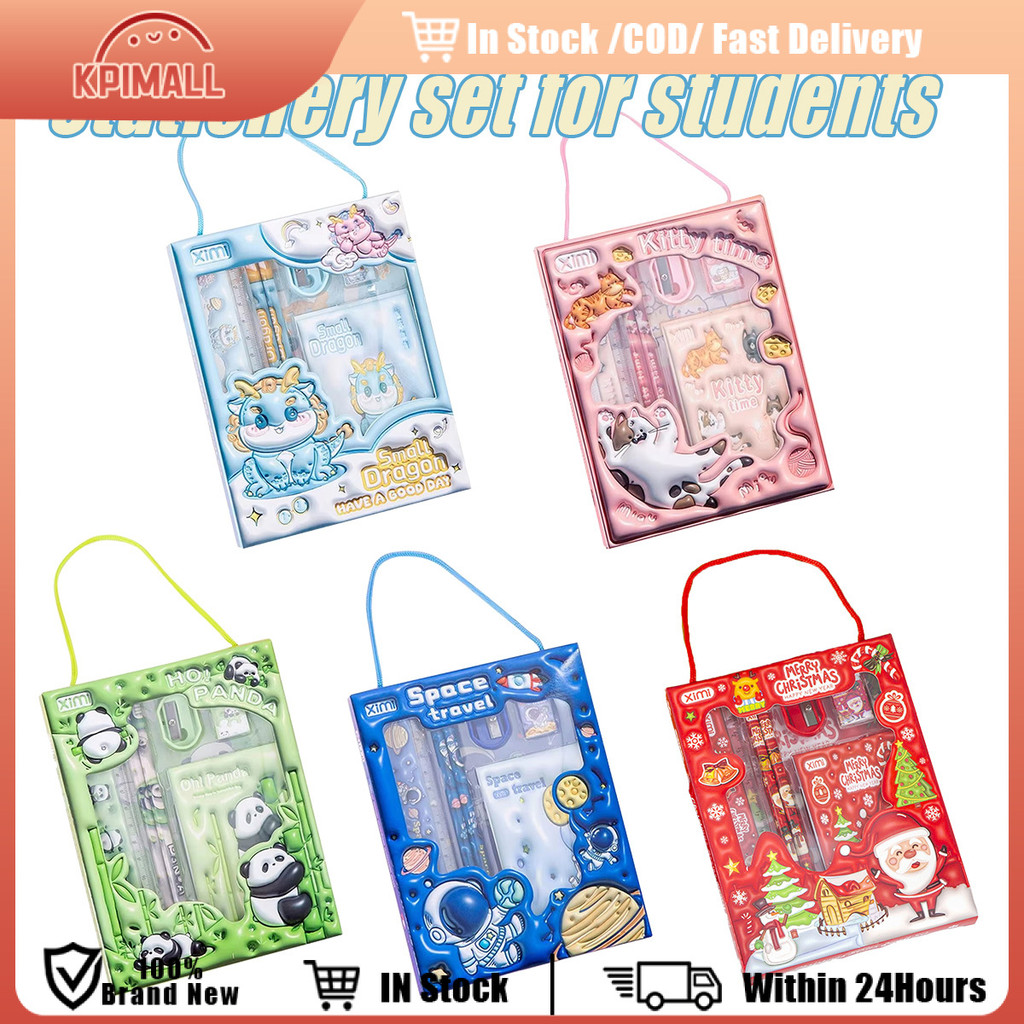 Kids Cartoon Stationery Set 6 in 1 with Pencil Ruler Eraser Writing ...