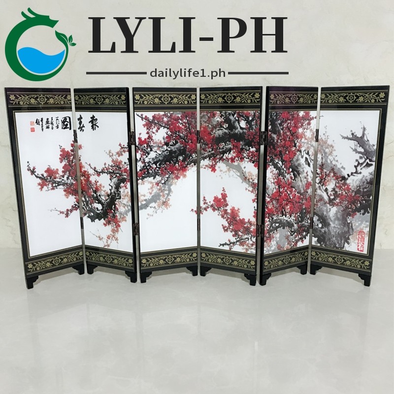 LYLI ️6-Panel Spring Screen Room Divider Wood Folding Partition Mini ...