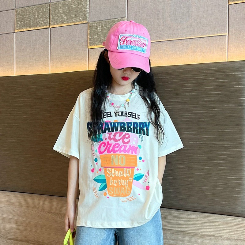 4-14Years Girls Tshirt Cotton Soft Cartoon Printed Kids Shirt Tops ...