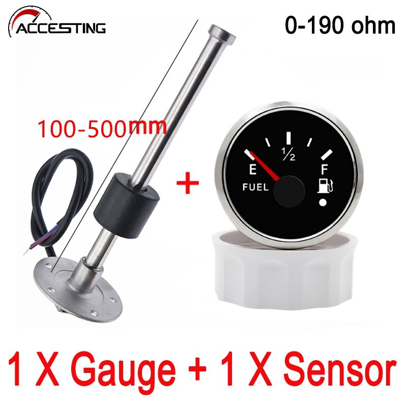 100-500mm 52mm Universal Fuel Level Gauge Waterproof Oil Level Indicator Gauge Kit with Red ...
