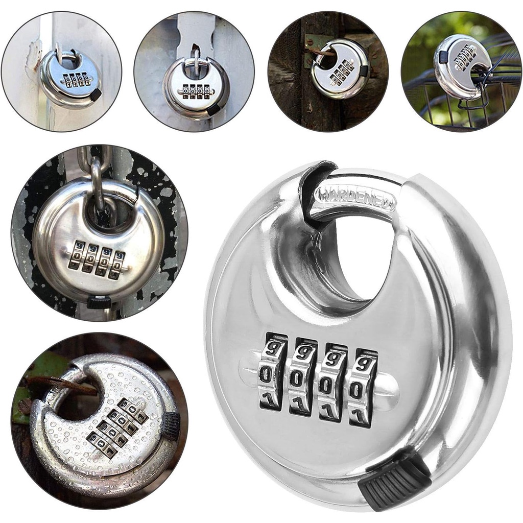 1 pcs Round Padlocks Stainless Steel Discus Locks 4 Digits Combination ...