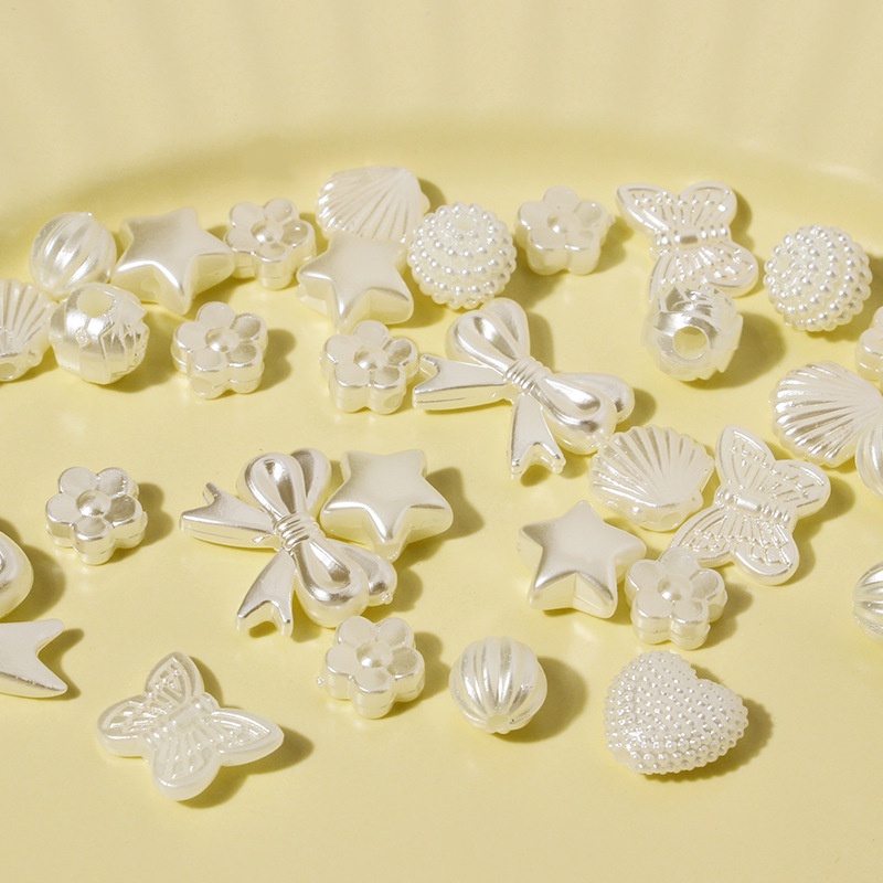 10Pcs Imitation Pearl Beads Flower Embossed Acrylic Beads Diy Handmade ...