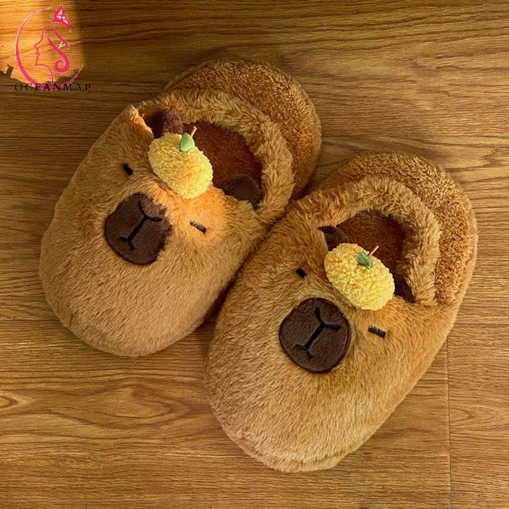 OCEANMAP Warm Capybara Slippers, Soft Cute Orange Capybara Plush ...