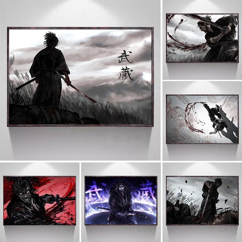 Retro Japanese Samurai Miyamoto Musashi Poster Vagabond Anime Manga ...