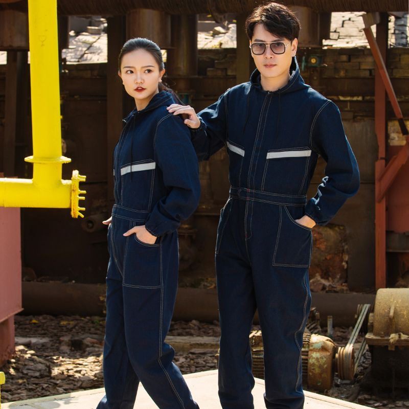Plus Size Safety Work Coverall with Reflector Mechanical Uniform Denim ...
