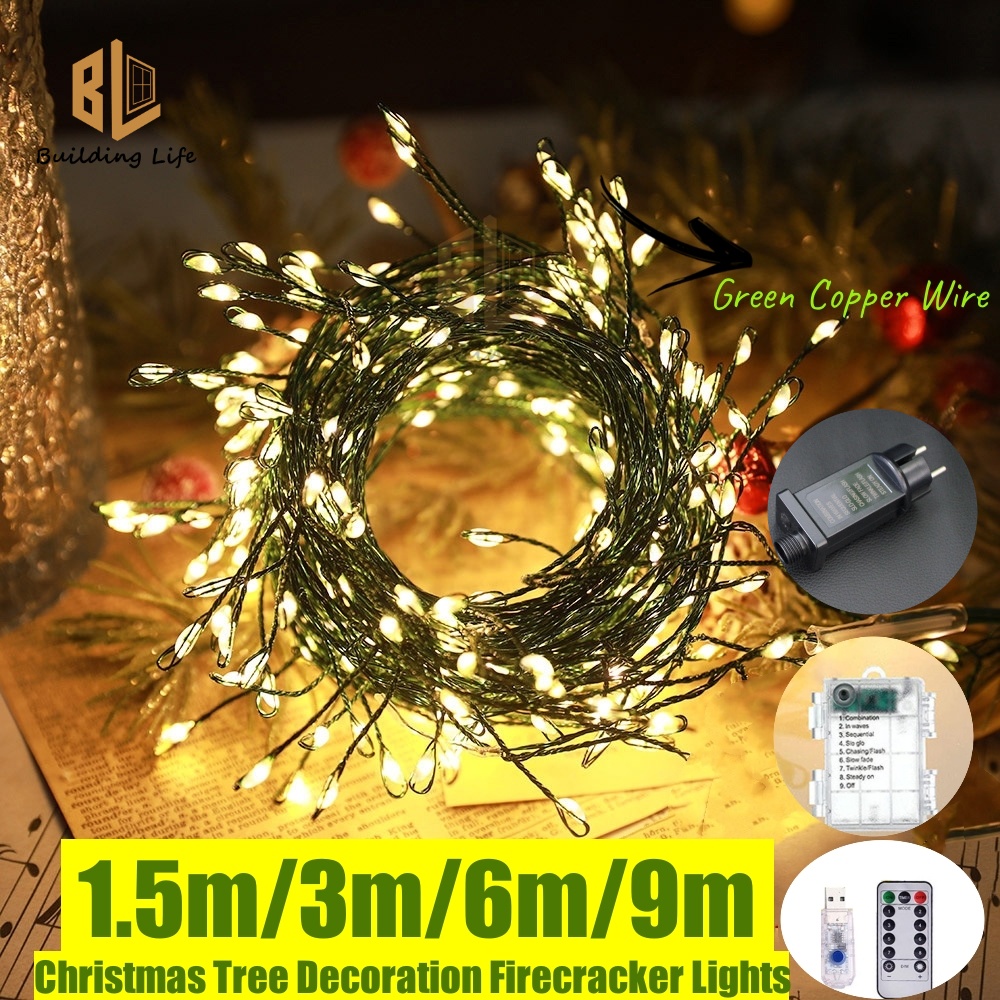 【Green Wire Warm White】 LED Firecracker Lights for Christmas Tree ...