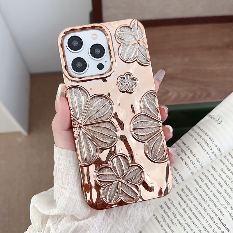 Hollow out Flower Pink Glitter Shiny iPhone Case For iPhone 15 Pro Max ...