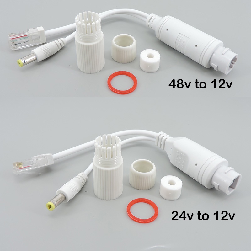 White 48V to 12V 24V to 12V POE Splitter Waterproof Adapter Cable Power ...