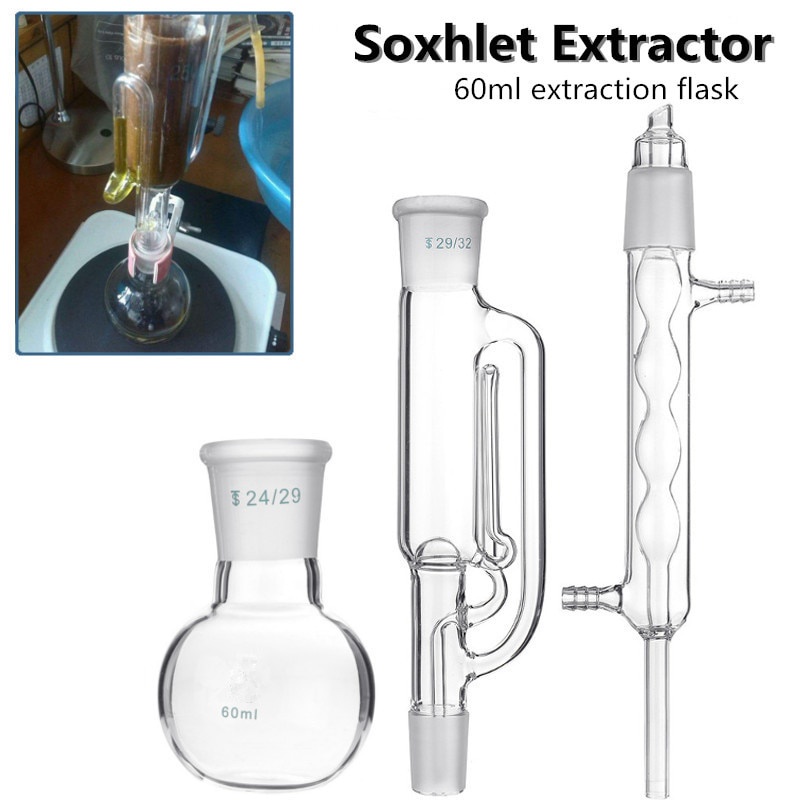 60ml Lab Glass Soxhlet Extractor Condenser Set with 24/29 Flat Bottom ...