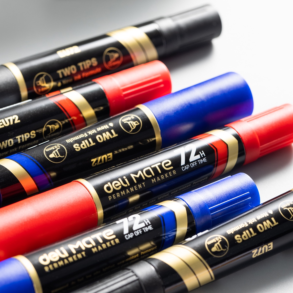 Deli Permanent Marker Double-Ended Design Marker Pen Office Supplies ...