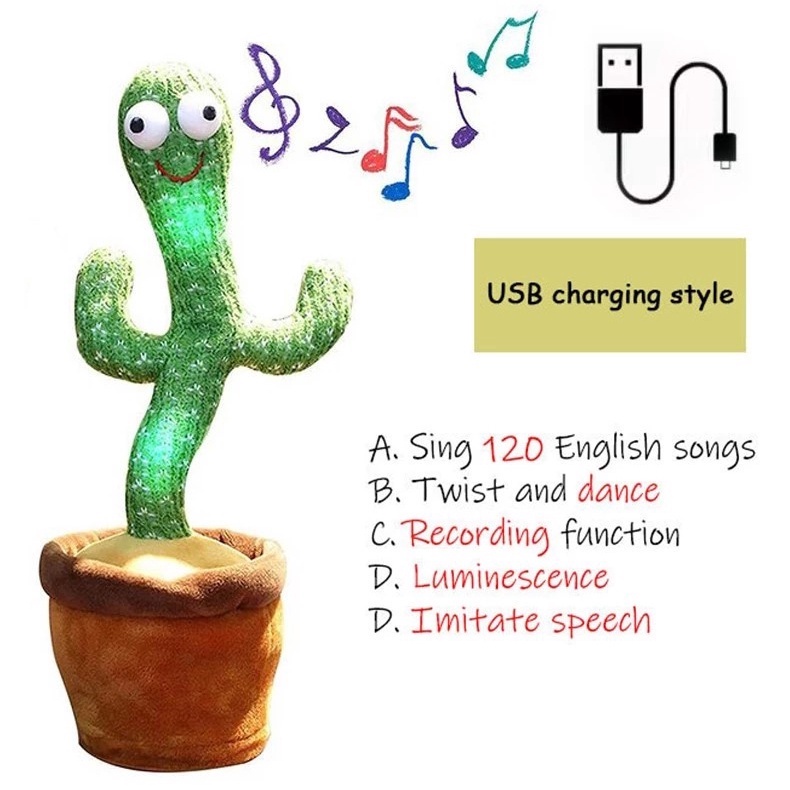 Recording Dancing Cactus Toy Talking Rechargable Plush Toys 120 Music ...