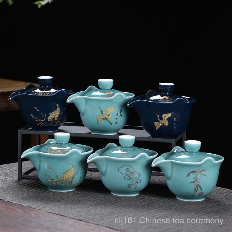 Tea Set Cyan Ceramic Pot Creative Blue Glaze Stainless Steel Screen ...