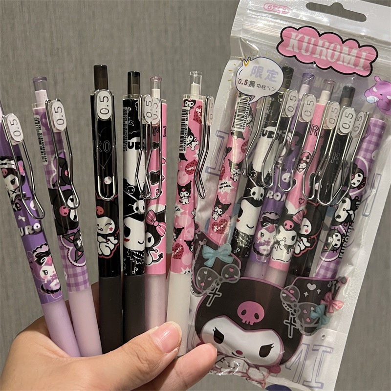 6Pcs/set Cartoon Cute Dark Kuromi Press Writing Pen Black Ink Student ...