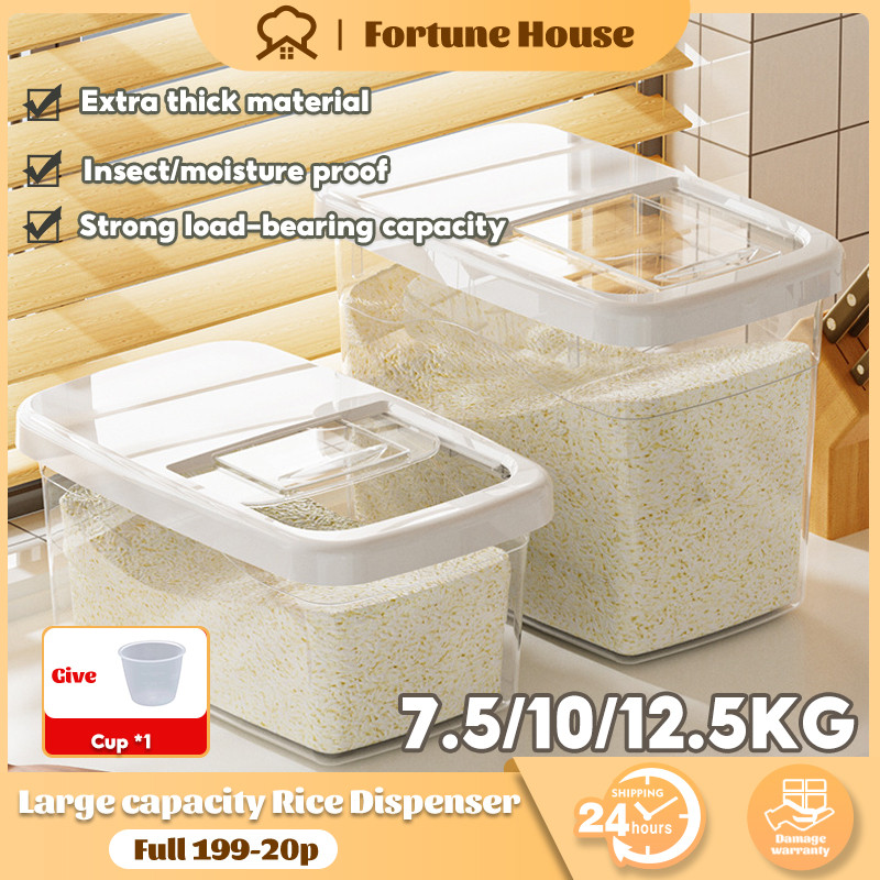 FORTUNE HOUSE Rice Dispenser Kitchen Rice Storage Box With Measuring ...