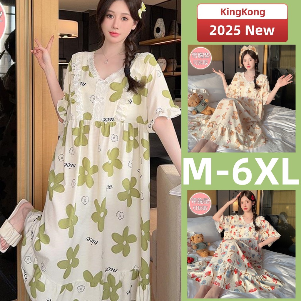 M-6XL Nighties Dress Padded Pajama for Woman Cotton Plus size Pajamas ...