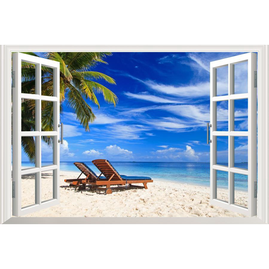 Sea 3D Window View Sticker Wall Art Vinyl Decal Summer Beach Landscape ...