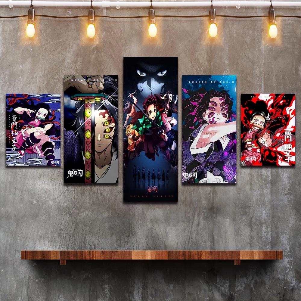 Home Decor Canvas Paintings Wall Art 5 Pieces Anime Demon Slayer ...
