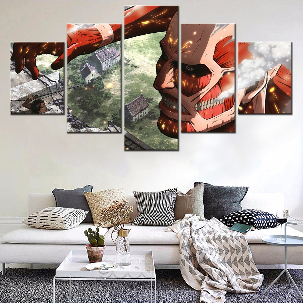 5 Pieces Canvas Wall Arts Anime Poster Painting Attack On Titan ...