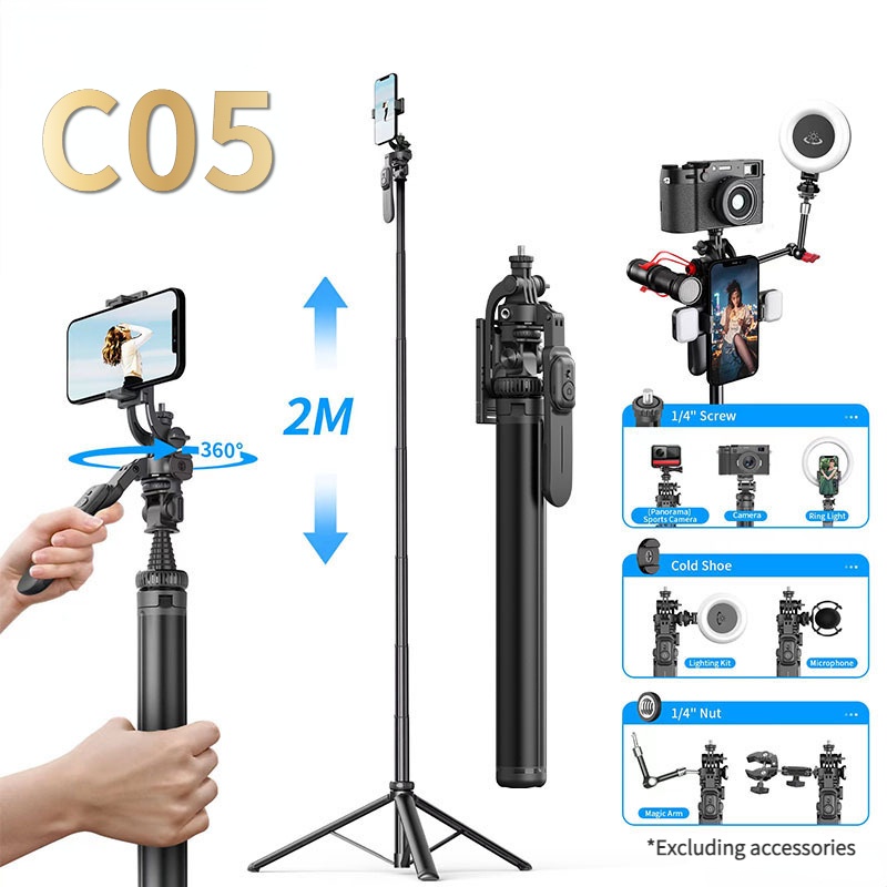 C05 2055mm Selfie Stick Tripod Stand Foldable for Gopro Action Cameras ...