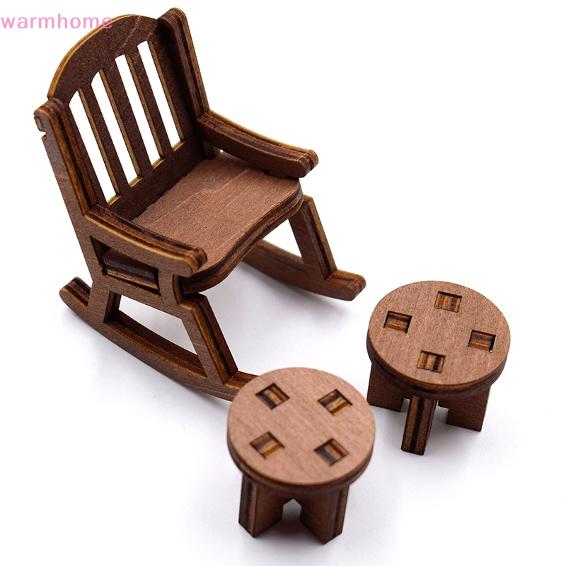 WMPH 1/12 Dollhouse Mini Table Chair Dolls House Rocking Chair ...