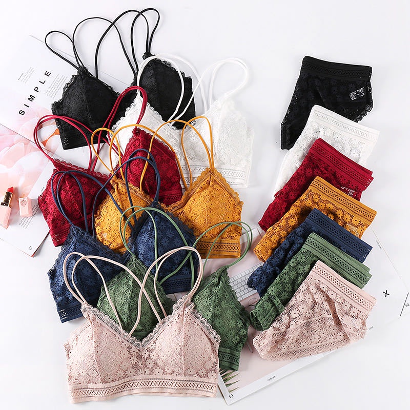 Lace underwear set Cross over underwear without steel ring Thin ...