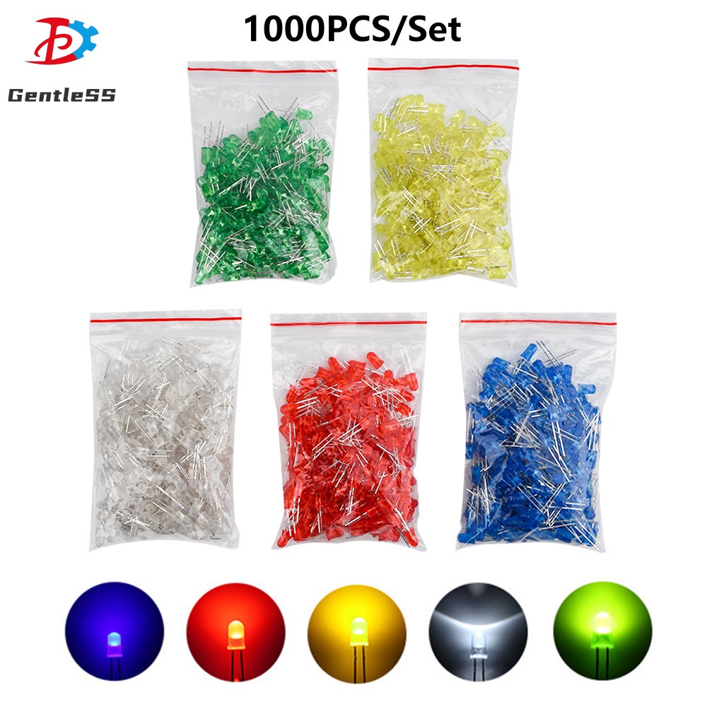 1000pcs 5 Colors 5mm LED Light Emitting Diode Round Assorted Color ...