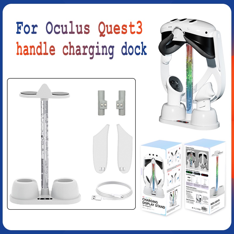For Meta Quest 3 Handle Rainbow Charging Stand Helmet Colorful RGB ...