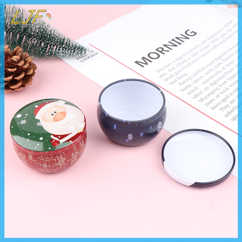 LJF Christmas Tinplate Round Candy Tin Can Jars With Lid Container ...