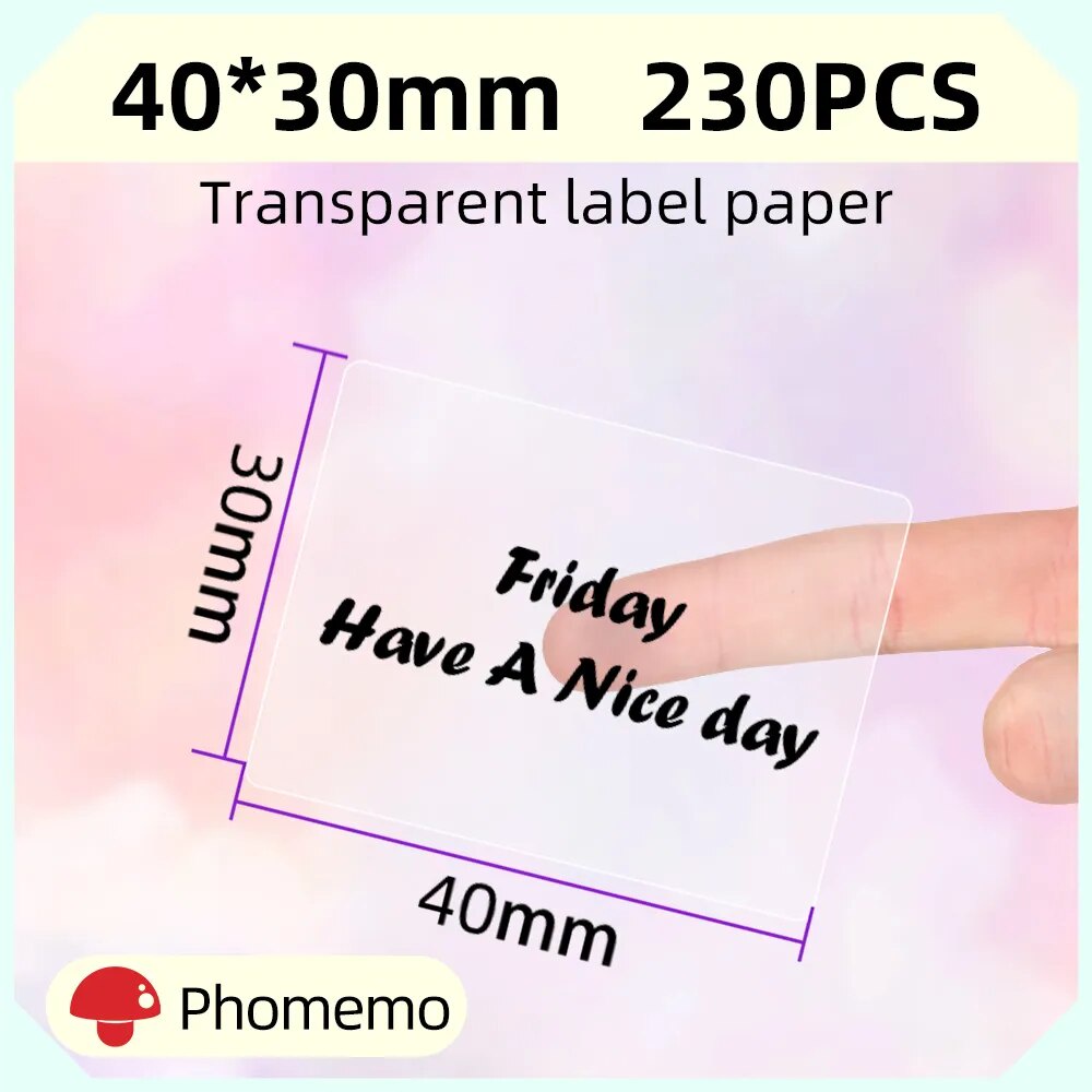 Phomemo Clear Transparent Self-Adhesive Labels Paper for Phomemo M110 200 220 Label Printer ...
