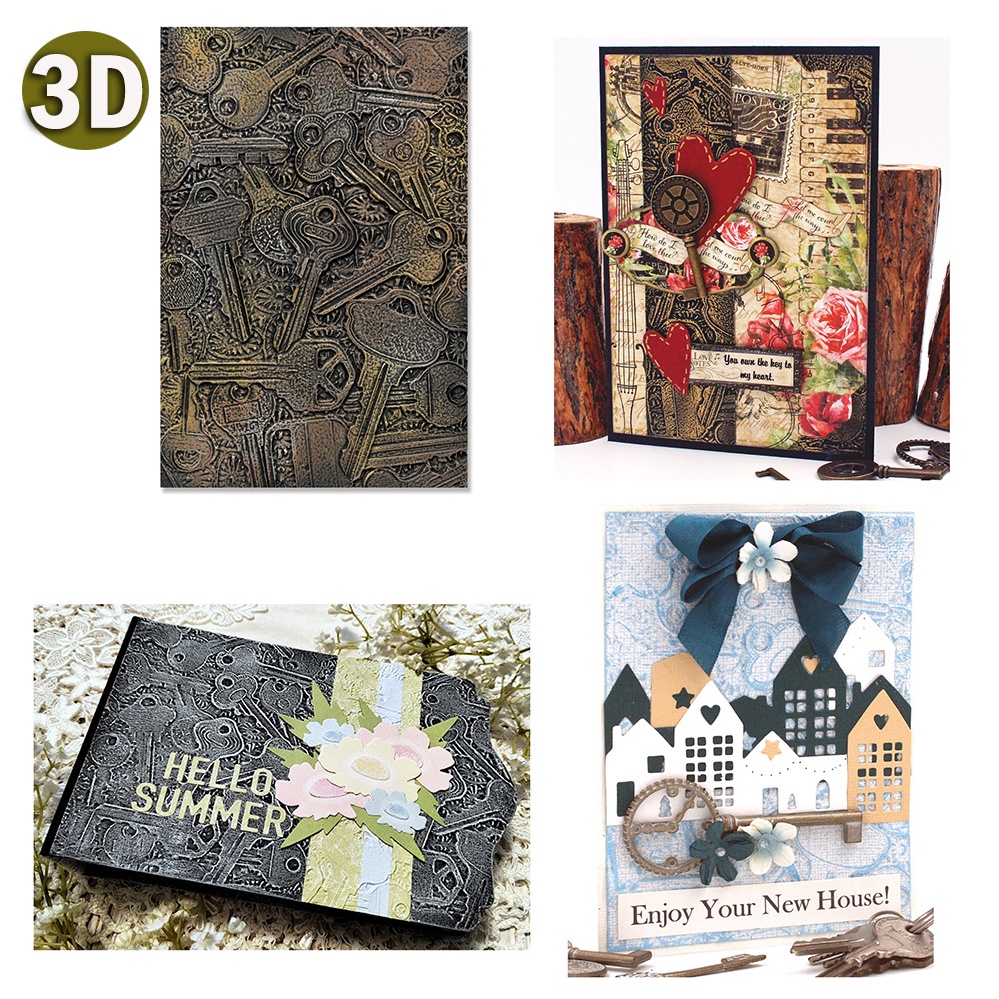 3D Embossing Folder Retro Key Pattern Scrapbooking Supplies Craft ...