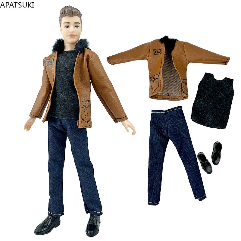 Brown Leather Fashion Motor Style Clothes Set For Ken Boy Doll Outfits ...