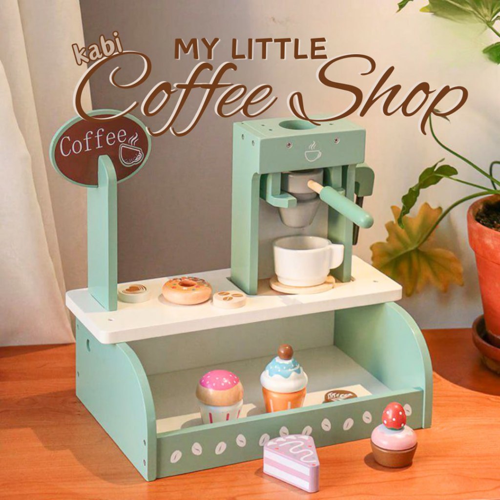 BYJ KABI My Little Coffee Shop Wooden Coffee Machine Pretend Play Set ...