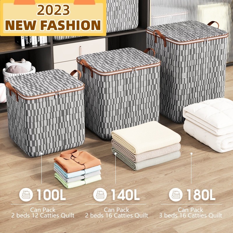 110L Storage Box with Lids Bedroom Clothes Quilt Storage Bag Oversized ...