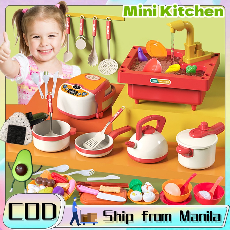 Kids Simulation Cooking Set Toys Children Mini Kitchen Sink Dishwasher ...
