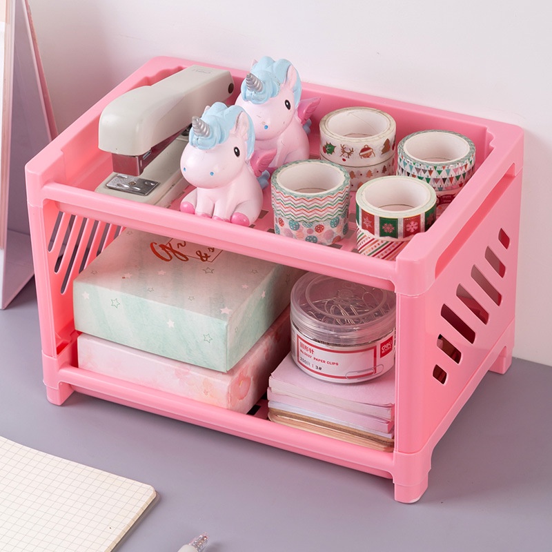 2 Layers Simple Folding Desktop Storage Rack Shelf Table Organizer ...