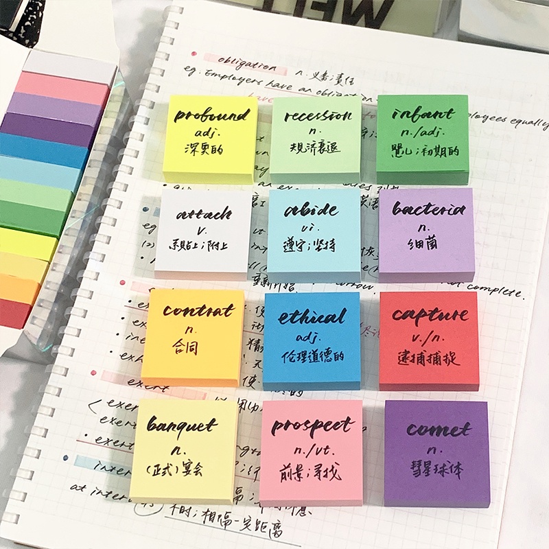 12 Colors Mini Square Sticky Notes Set Peelable DIY Colorful Label ...