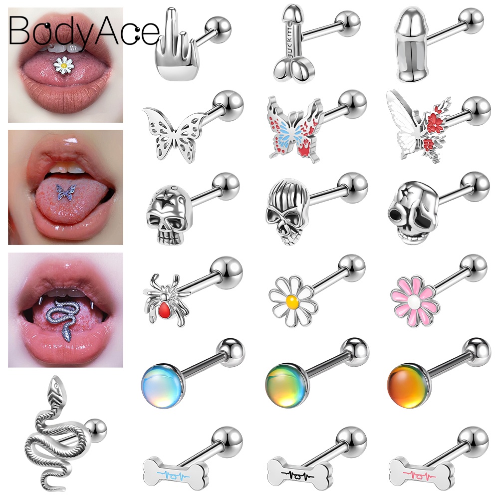Bodyace 1 PC Butterfly Tongue Piercing Punk Stainless Steel Barbell ...