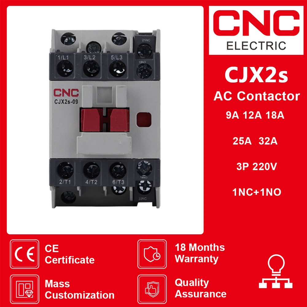 CNC CJX2s AC Contactor 3Phase 3Pole NO NC Coil Voltage 220v 50/60 Hz Din Rail 3P 1NO 1NC ...