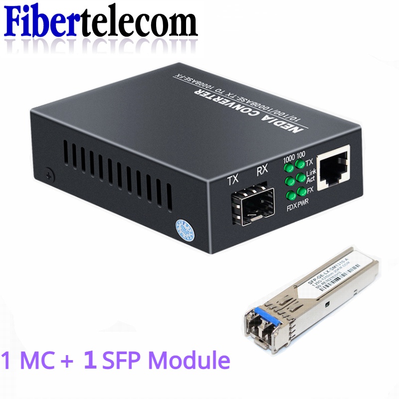 1 Set SFP module and Fiber Optical Media Converter 1 port SFP to 1 RJ45 Gigabit optical fiber ...